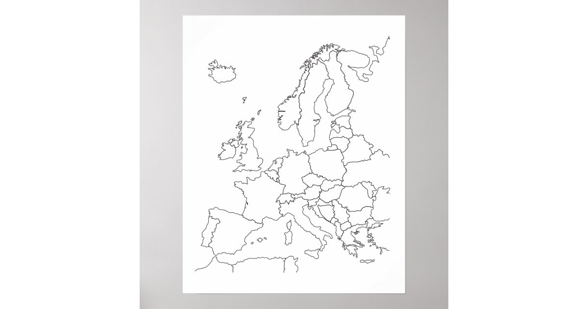 Europe Map Blank Outline Poster | Zazzle Europe Map Blank Outline Poster | Zazzle