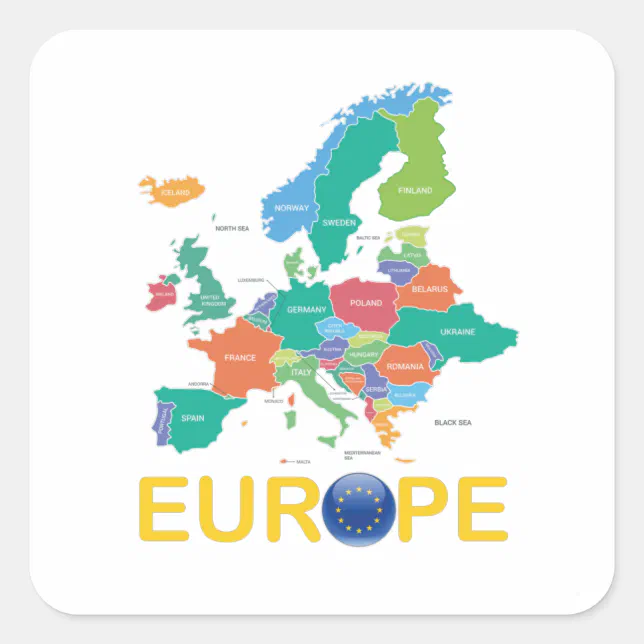 Europe Map Square Sticker | Zazzle