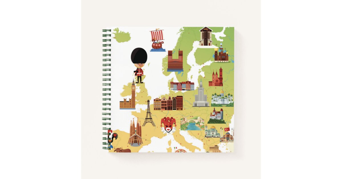 European Cartoon Map Notebook | Zazzle