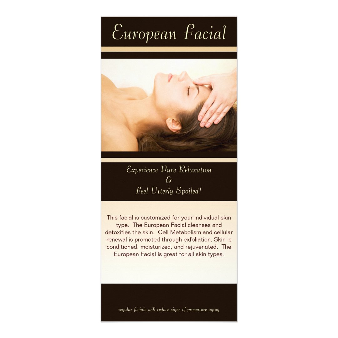 European Facial, European Facial, This facial i... Rack Card | Zazzle