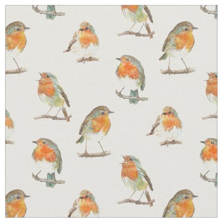 Red Robin Bird Pattern Fabric | Zazzle