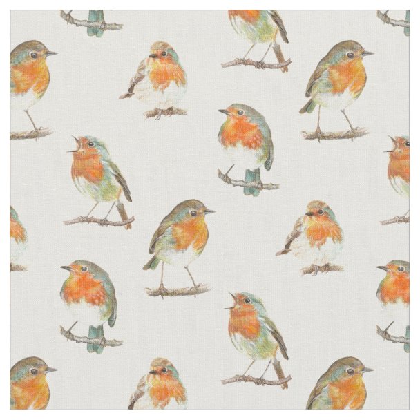 Red Robin Bird Pattern Fabric | Zazzle