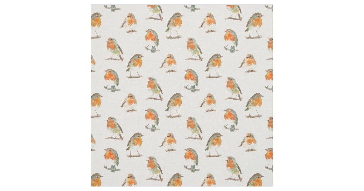 European red robin bird design. fabric | Zazzle