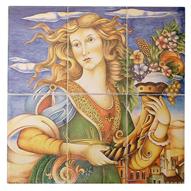 European Spanish Tile Woman Cornucopia Mosaic | Zazzle