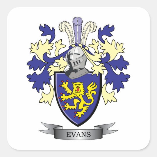 Evans Family Crest Coat of Arms Square Sticker | Zazzle.com
