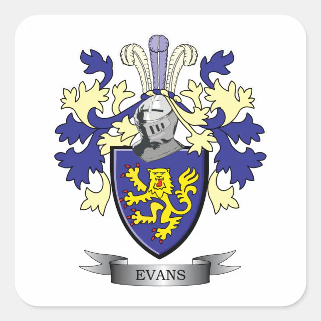 Evans Family Crest Coat of Arms Square Sticker | Zazzle