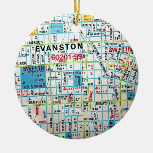 EVANSTON, IL Vintage Map Ceramic Ornament | Zazzle