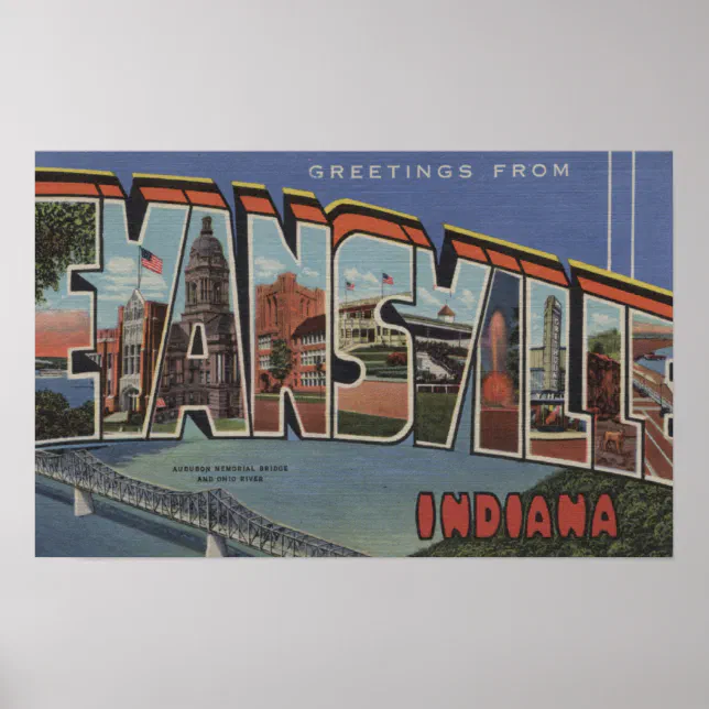 Evansville, Indiana - Large Letter Scenes Poster | Zazzle
