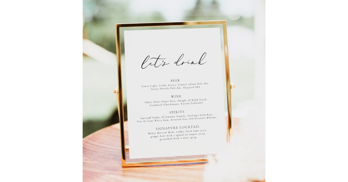EVELYN Calligraphy Modern Let's Drink Bar Menu Poster | Zazzle