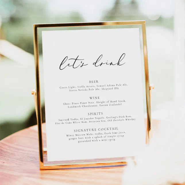 EVELYN Calligraphy Modern Let's Drink Bar Menu Poster | Zazzle