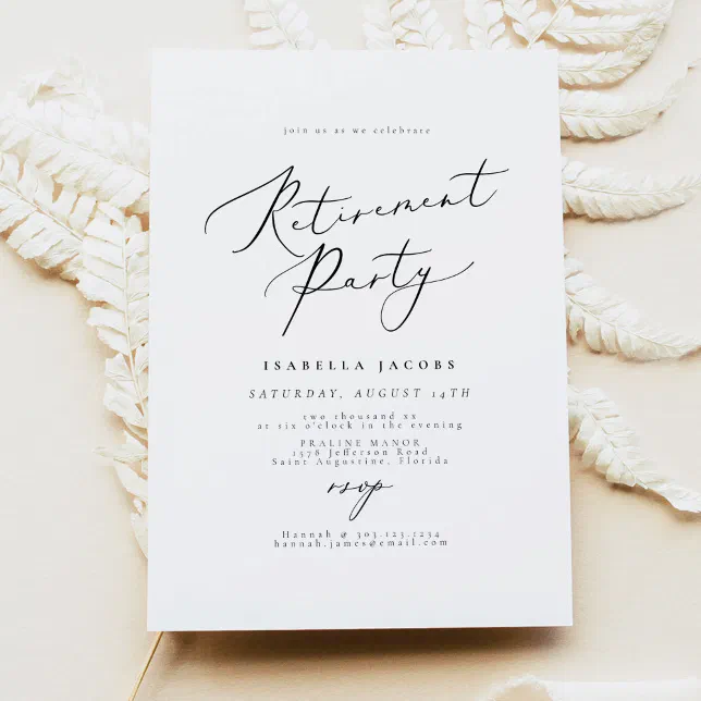 EVELYN Elegant Calligraphy Script Retirement Party Invitation | Zazzle