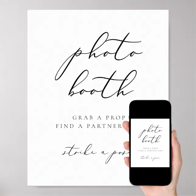 EVELYN Modern Elegant Calligraphy Photo Booth Post Poster | Zazzle