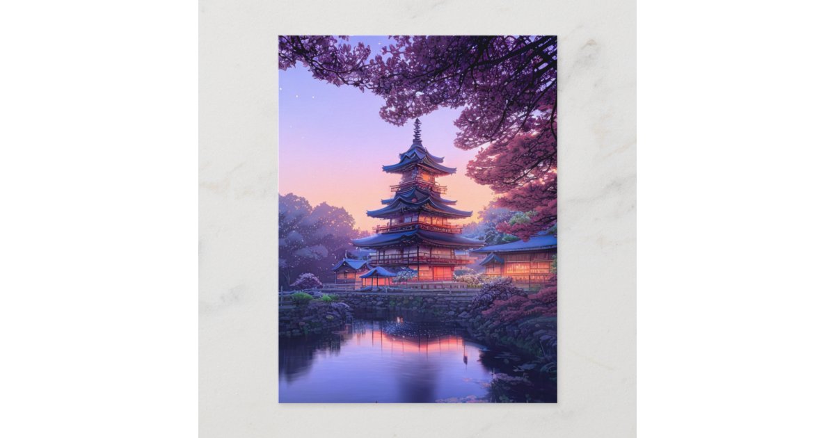 Evening at Riverside Temple Postcard | Zazzle