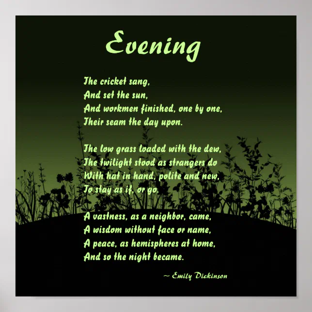 Evening; Emily Dickinson Poster | Zazzle