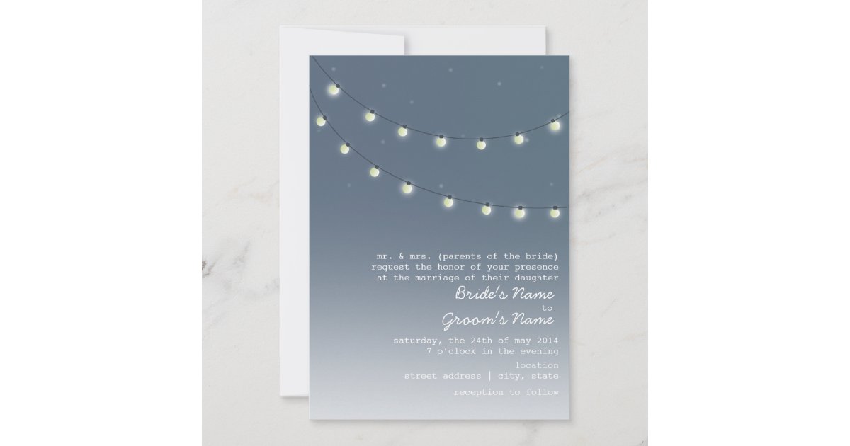 Evening Outdoor Wedding - String Of Lights Invitation | Zazzle