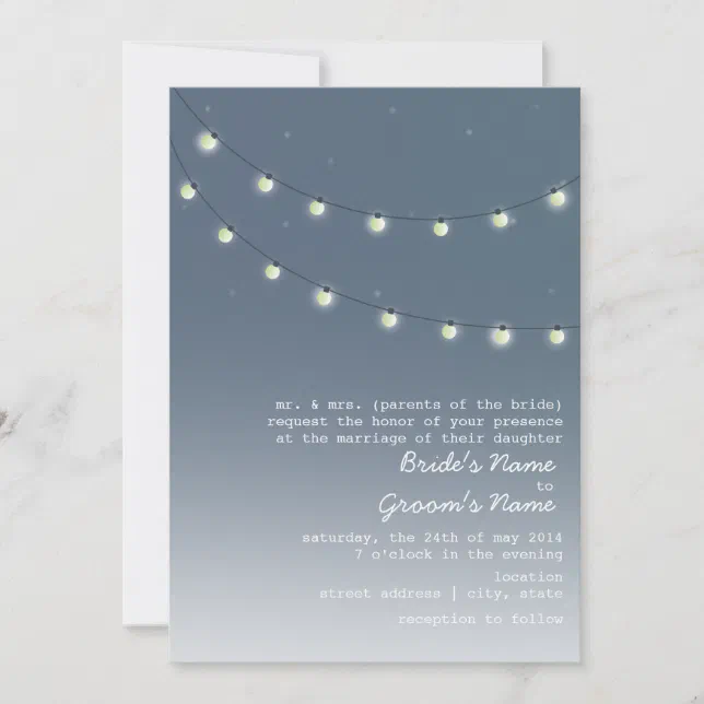 Evening Outdoor Wedding - String Of Lights Invitation | Zazzle