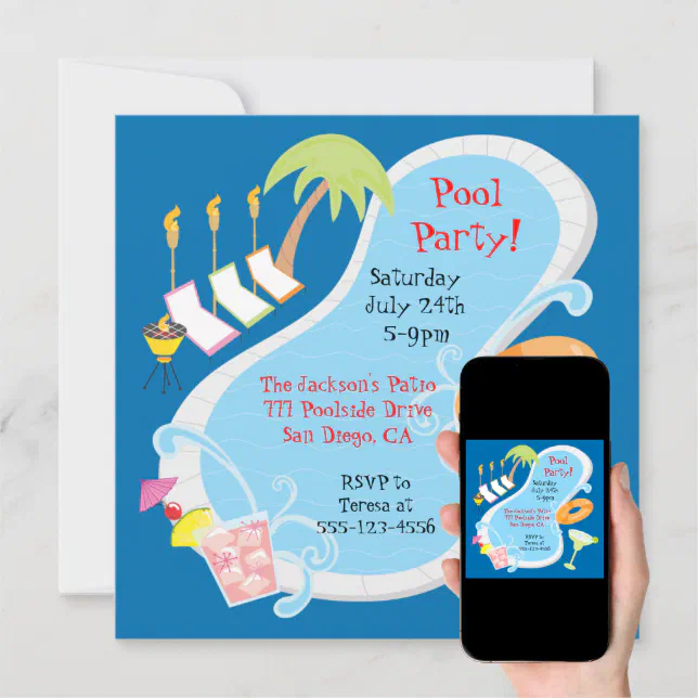 Evening Retro Pool Party Invitations | Zazzle