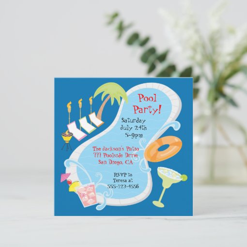 Evening Retro Pool Party Invitations | Zazzle