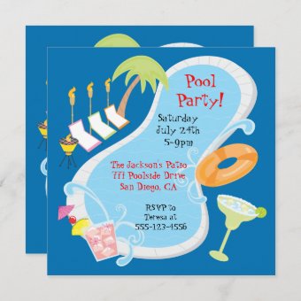 Evening Retro Pool Party Invitations | Zazzle