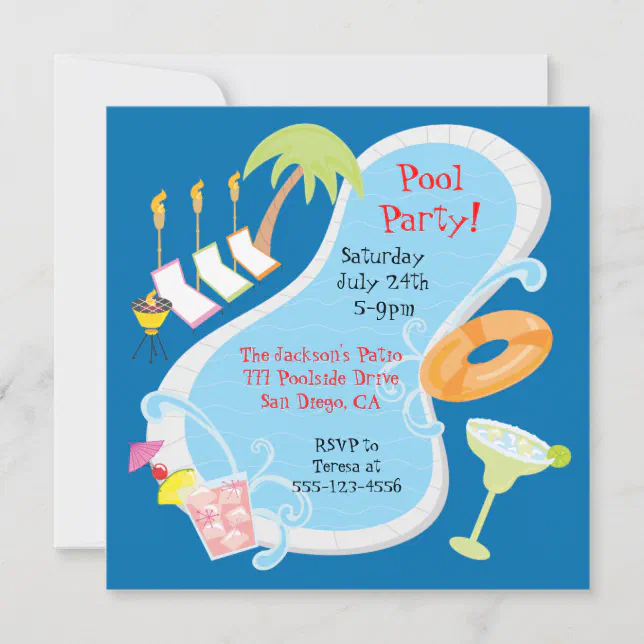 Evening Retro Pool Party Invitations | Zazzle