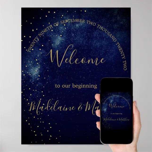 Evening Sky Elegant Stars Welcome Wedding Poster | Zazzle