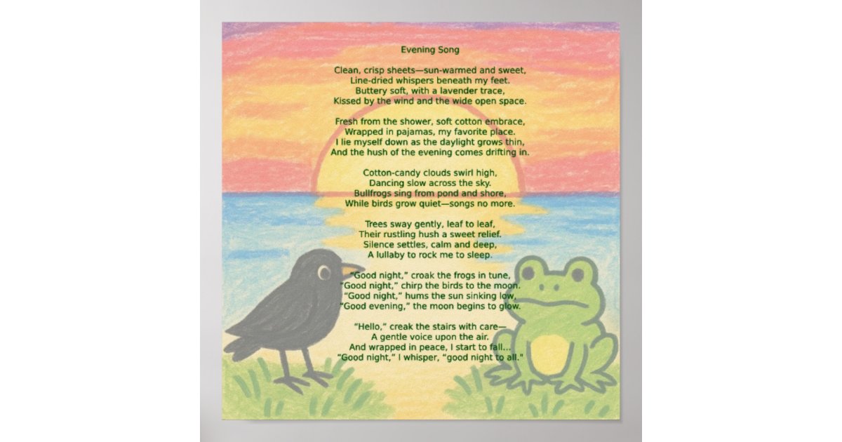 "Evening Song" Poem Poster for Nursery/Classroom | Zazzle