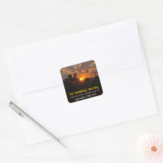 Evening Sunset Scene, Rustic Wedding Square Sticker | Zazzle
