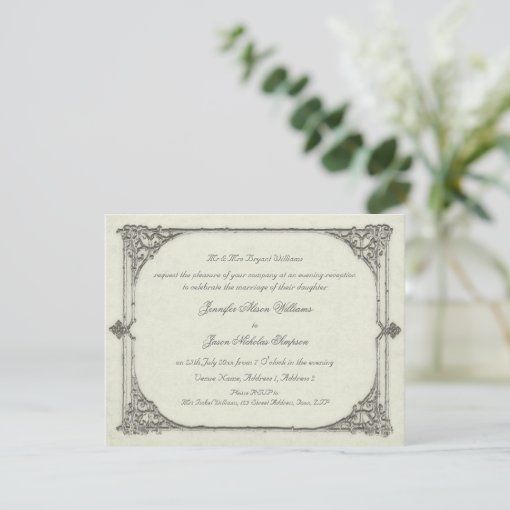 Evening Wedding Invitation Vintage / Antique Frame | Zazzle