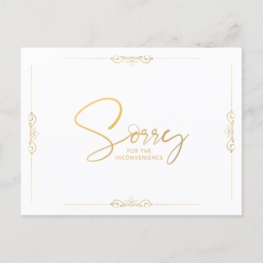 Event Cancellation or Postponement Gold SORRY Announcement Postcard ...