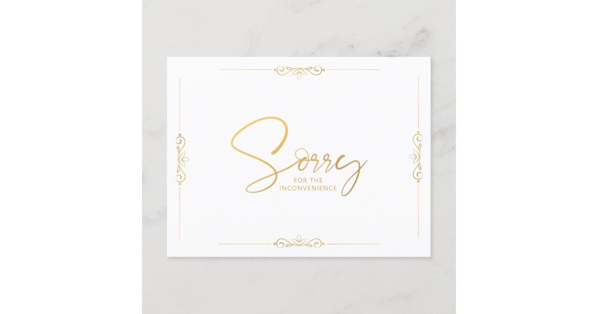 Event Cancellation or Postponement Gold SORRY Announcement Postcard ...
