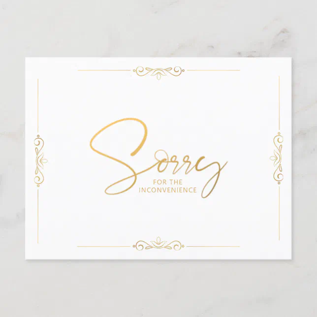 Event Cancellation or Postponement Gold SORRY Announcement Postcard ...