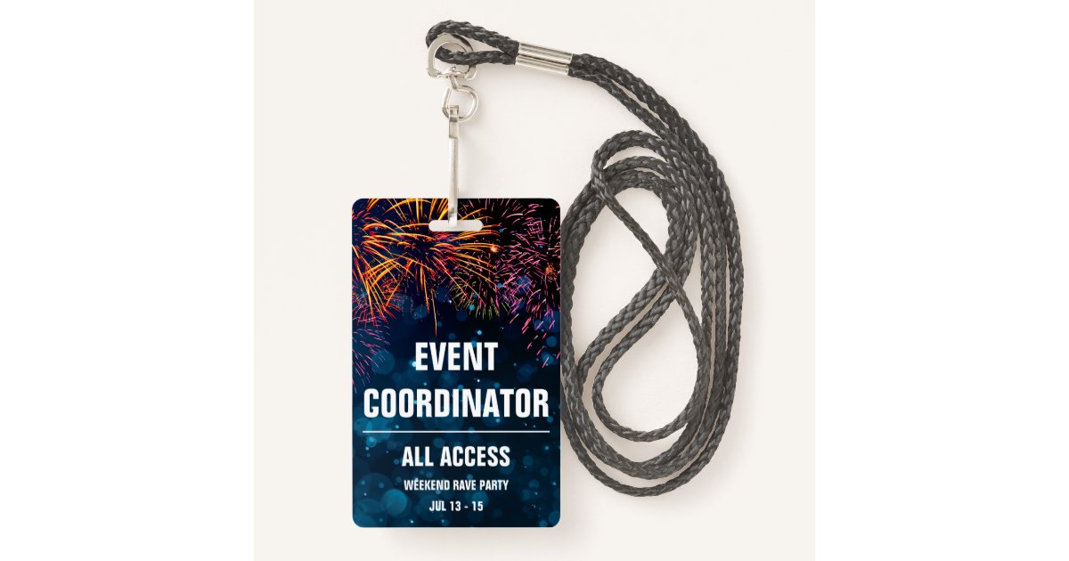Event Coordinator All Access Event Pass Fireworks Badge | Zazzle