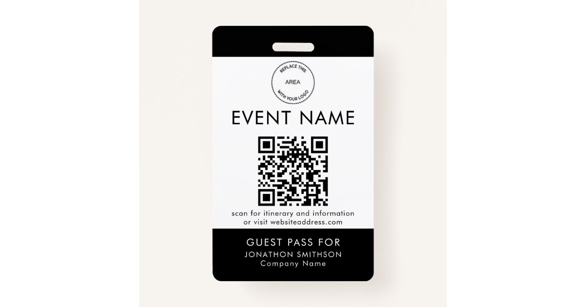 Event Logo QR Code Guest Pass Name Any Color Badge | Zazzle
