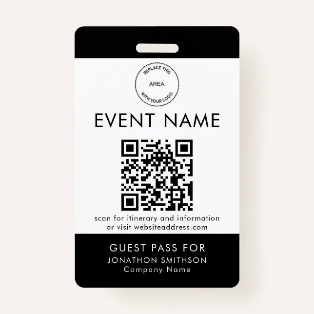 Event Logo QR Code Guest Pass Name Any Color Badge | Zazzle
