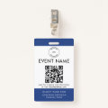Event Logo QR Code Guest Pass Name Blue White Badge | Zazzle