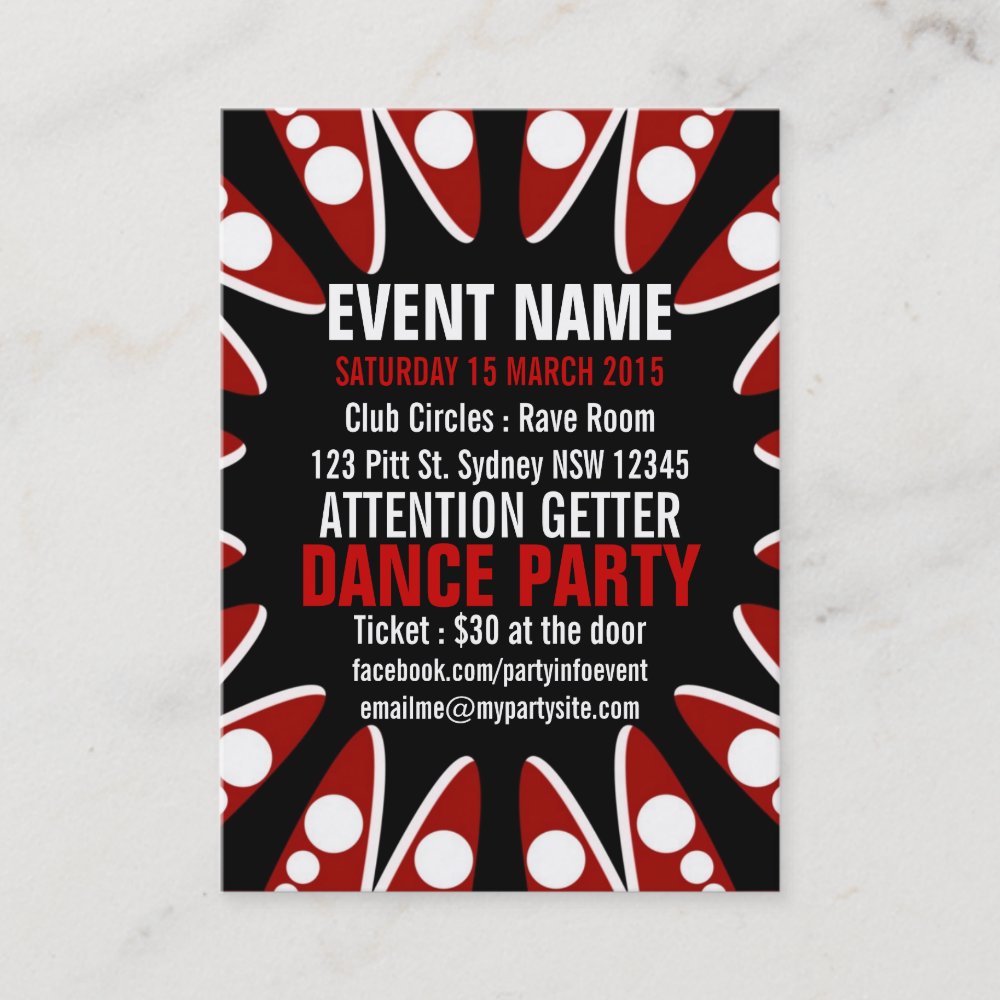 EVENT PARTY Red White Black Mini Flyers Business Card - Snuggle Hamster ...