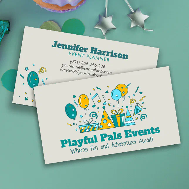 Event Planner - Party Elements Illustration Business Card | Zazzle