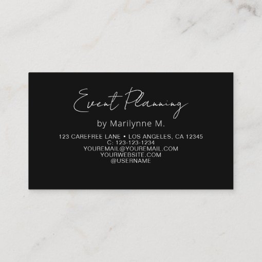 Event Planning Modern Black Business Card | Zazzle