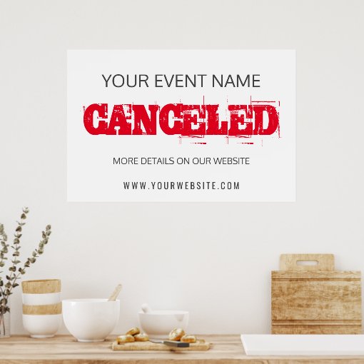 Event red cancellation announcement signage poster | Zazzle