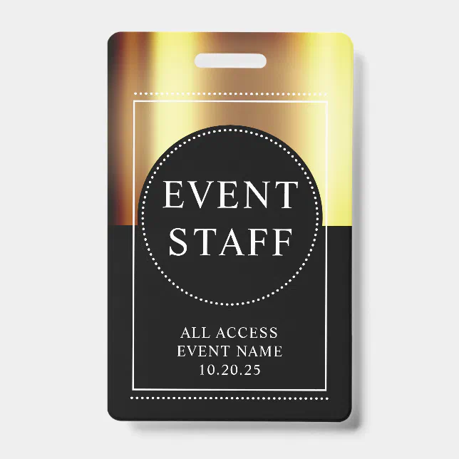 Event Staff Metallic Gold Black Badge | Zazzle