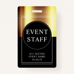 Event Staff Metallic Gold Black Badge | Zazzle