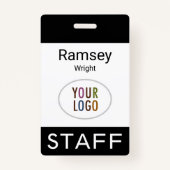 Event Staff Modern Name Badge Custom Logo Black | Zazzle