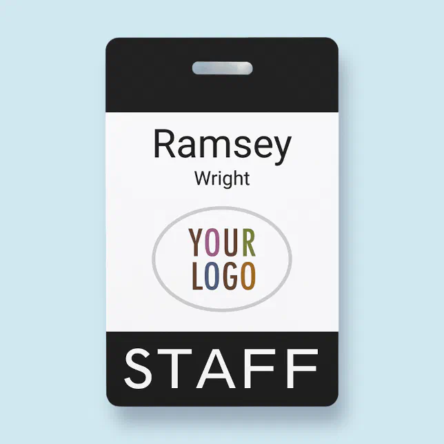 Event Staff Modern Name Badge Custom Logo Black | Zazzle