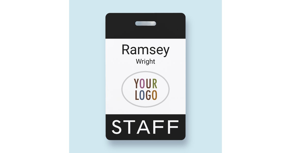 Event Staff Modern Name Badge Custom Logo Black | Zazzle