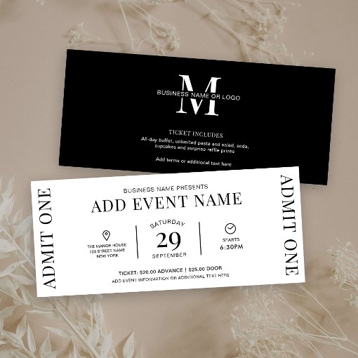 Event Ticket Company Logo Admit One Entry Pass Invitation | Zazzle