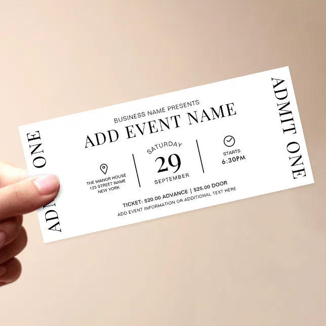 Event Ticket Company Logo Admit One Entry Pass Invitation | Zazzle