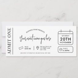 Event Ticket Modern Business Logo Admit One Token Invitation | Zazzle