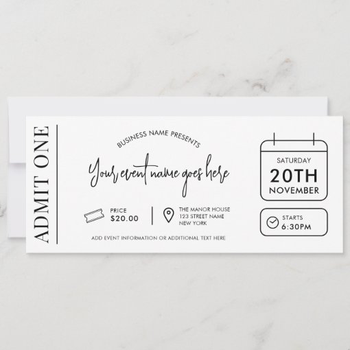 Event Ticket Modern Business Logo Admit One Token Invitation | Zazzle