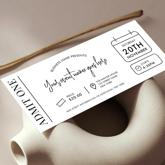 Event Ticket Modern Business Logo Admit One Token Invitation | Zazzle