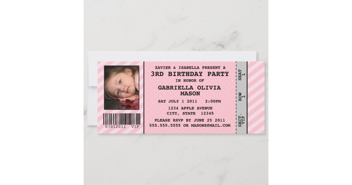 Event Ticket Style Birthday Party Inviation Invitation | Zazzle